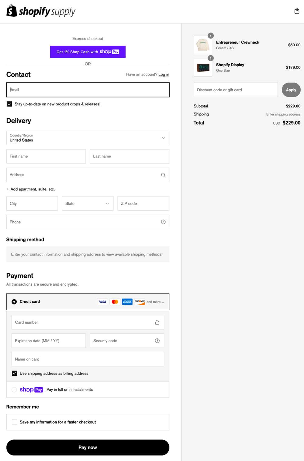 Shopify one-page Checkout